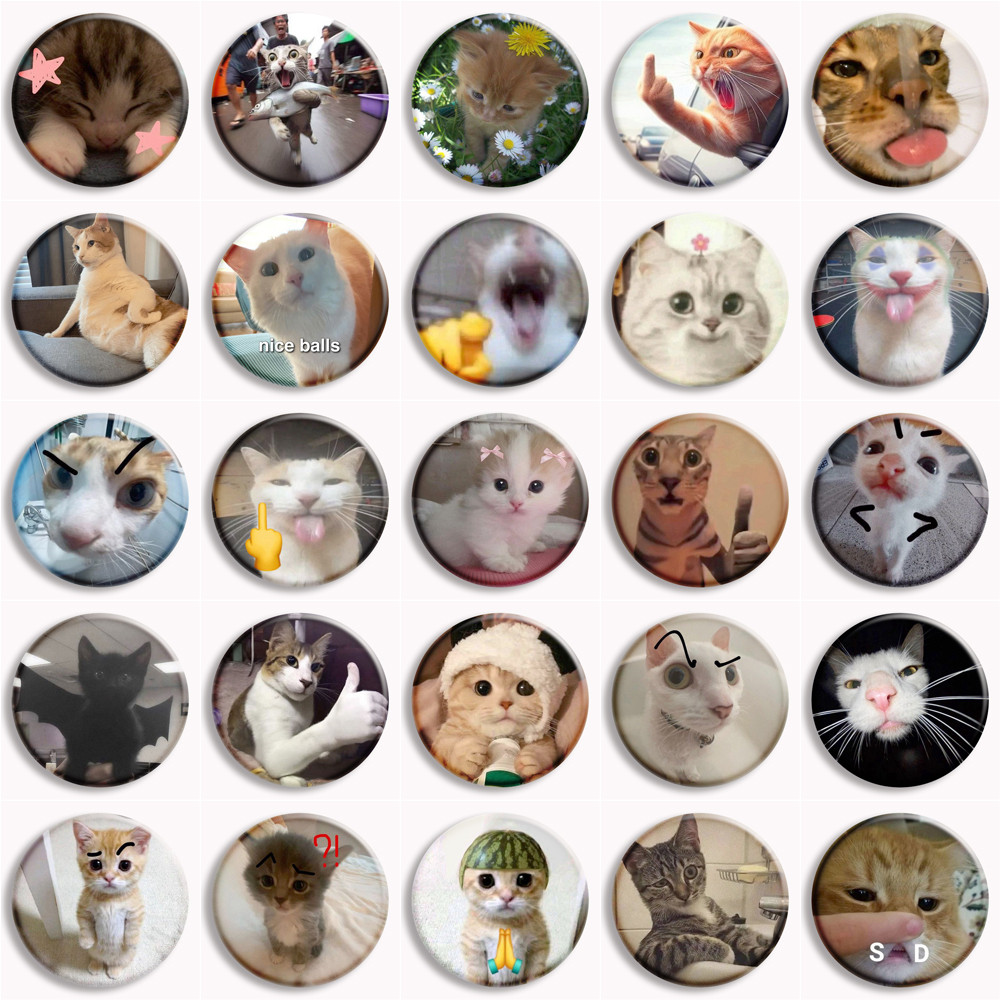 31Style Creative Cat Meme Funny Button Pin Cartoon Cute Lovely Sad Cat ...