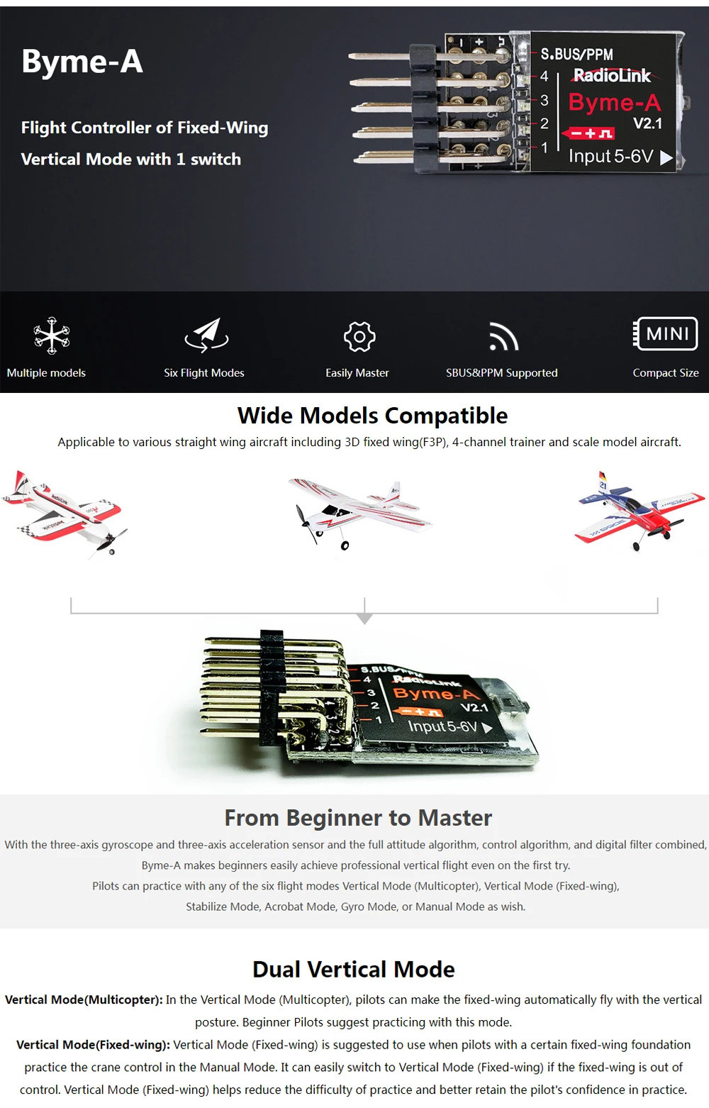 Radiolink Byme-A/Byme-D/Byme-DB 5-6V SBUS/PPM Flight Controller ...