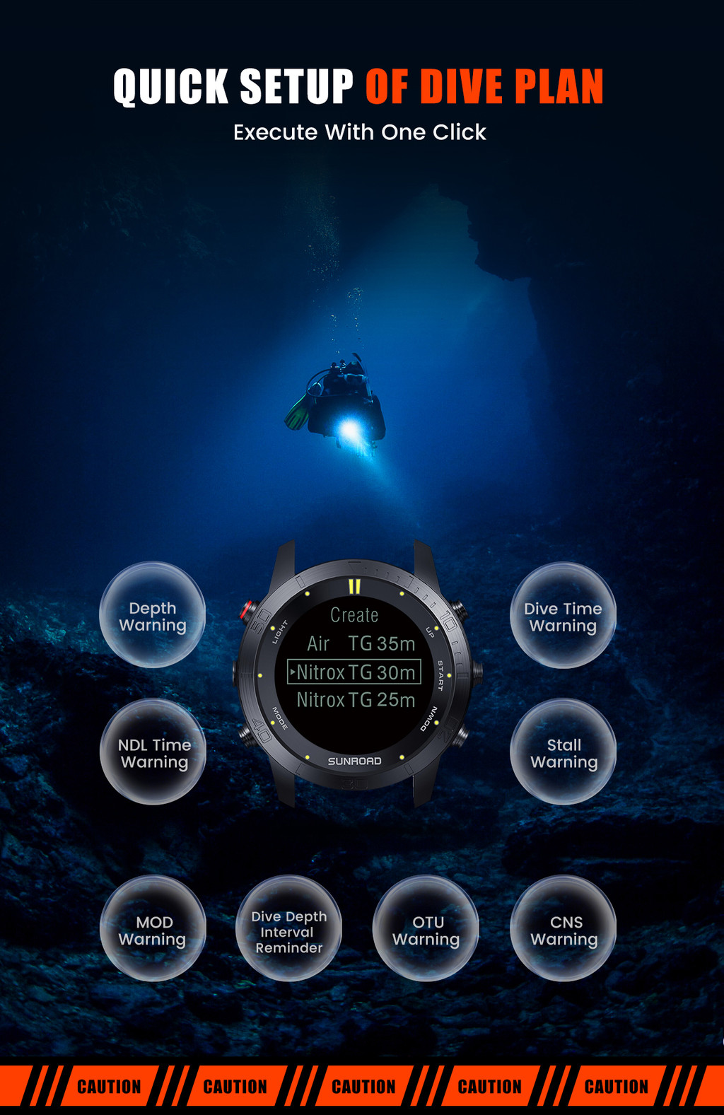 SUNROAD D3 Professional Diving Computer Watch Free Scuba 100m Depth ...