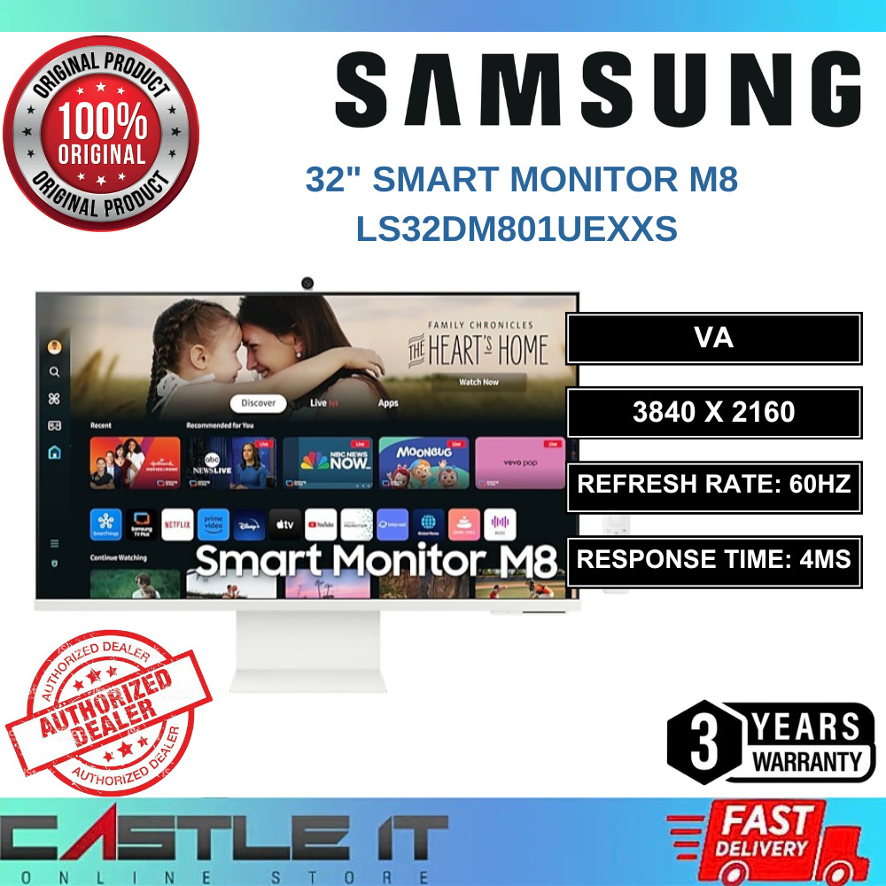 Samsung Smart Monitor M8 M80D 32" UHD 60Hz VA HDR USB-C HDMI White Smart Hub LS32DM801UEXXS ...