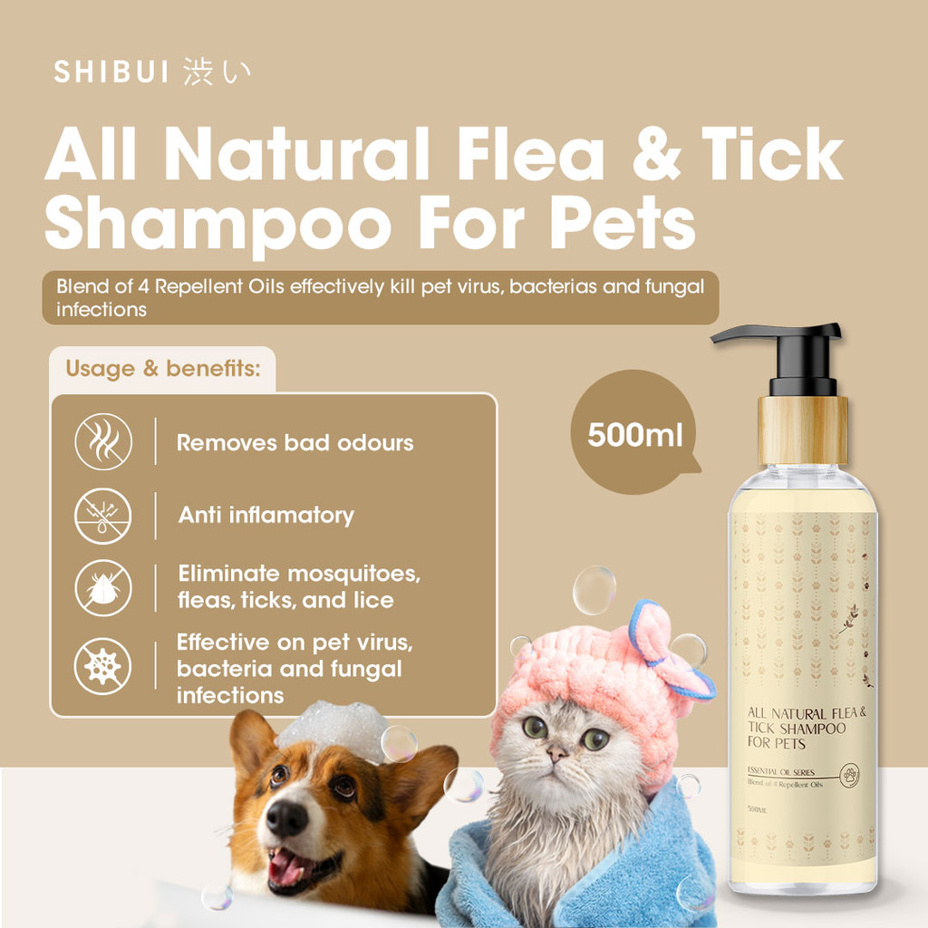 SHIBUI All Natural Flea & Tick Shampoo For Pets 500ML (Essential Oil ...