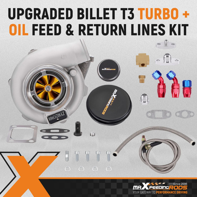 GT30 GT3037 Billet Turbocharger 500HP 0.82 A/R + Oil Drain Return Feed ...