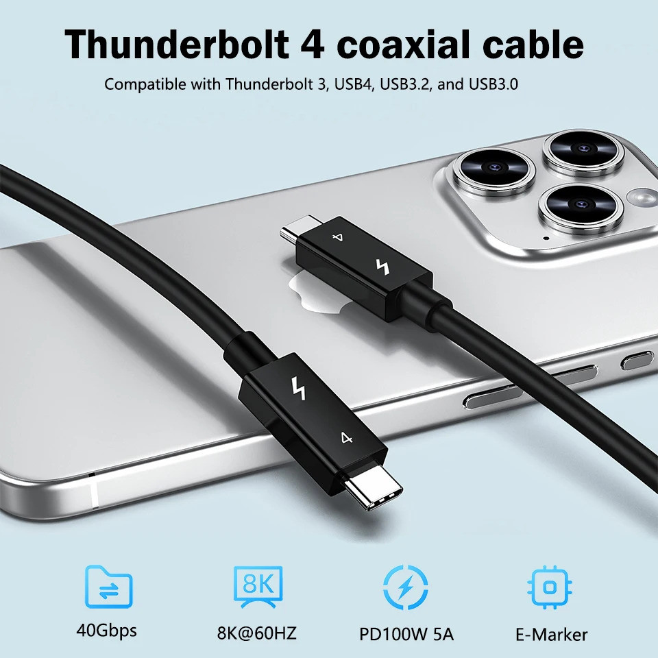 UGOURD 2m Thunderbolt 4 coaxial cable USB4 type c to type c 40Gbps PD 100W Fast charging Cable ...