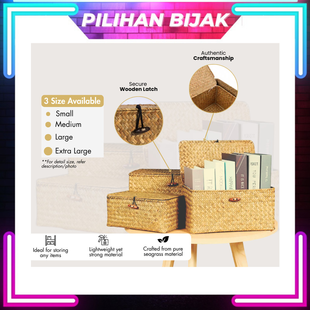 Hand Woven Seagrass Storage Basket Rattan Bakul Anyaman Mengkuang ...