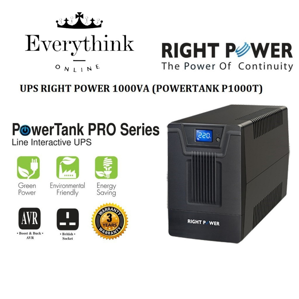 RIGHT POWER 1000VA UPS (POWERTANK PRO P1000T) AVR AVS AUTOMATIC VOLTAGE ...