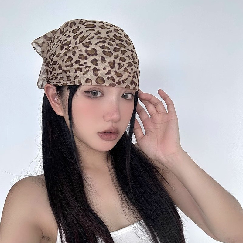 2pcs Retro Y2k Girls Leopard-Print Headscarf - Vintage, Fashionable ...