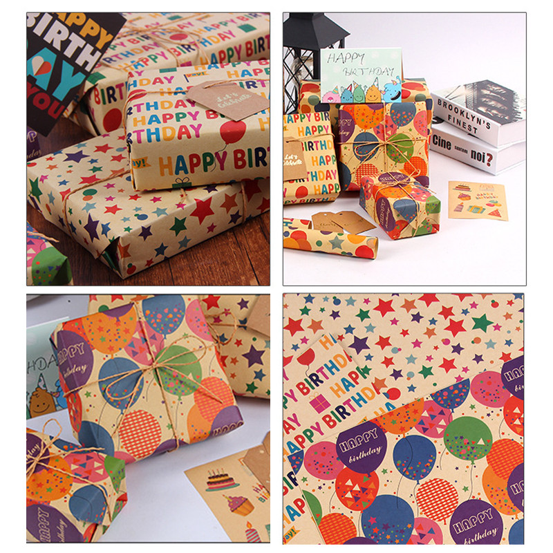 [Roll Packaging] Happy Birthday Gifts Wrapping Paper Kraft Paper ...