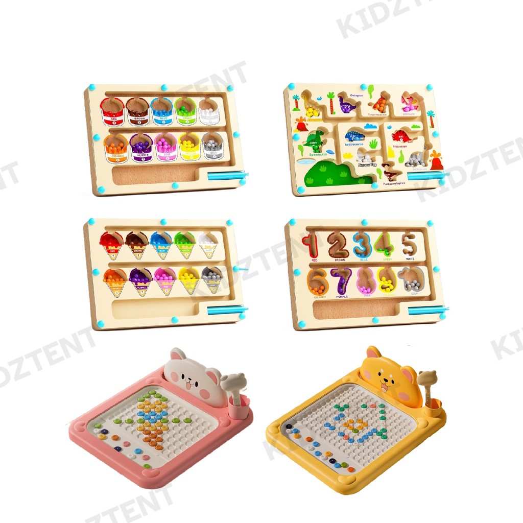 Magnetic Matching Color and Number Matching Beads Maze Toy Wooden ...