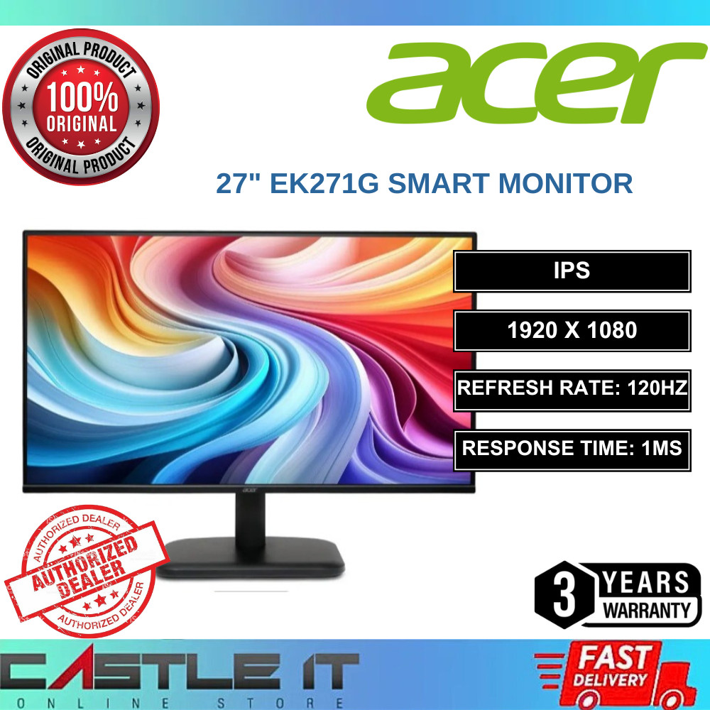 Acer EK271G 27" Inch Full HD Monitor IPS 120Hz 1ms VRB 99 Percent sRGB ...