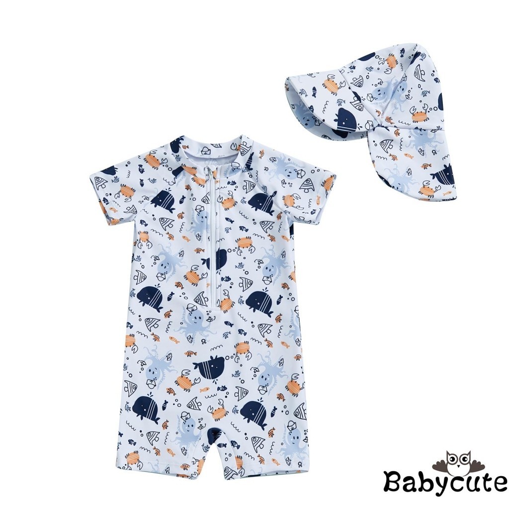 BB-Toddler Boys Rash Guard Swimsuit Animal Print Zipper Short Sleeve ...