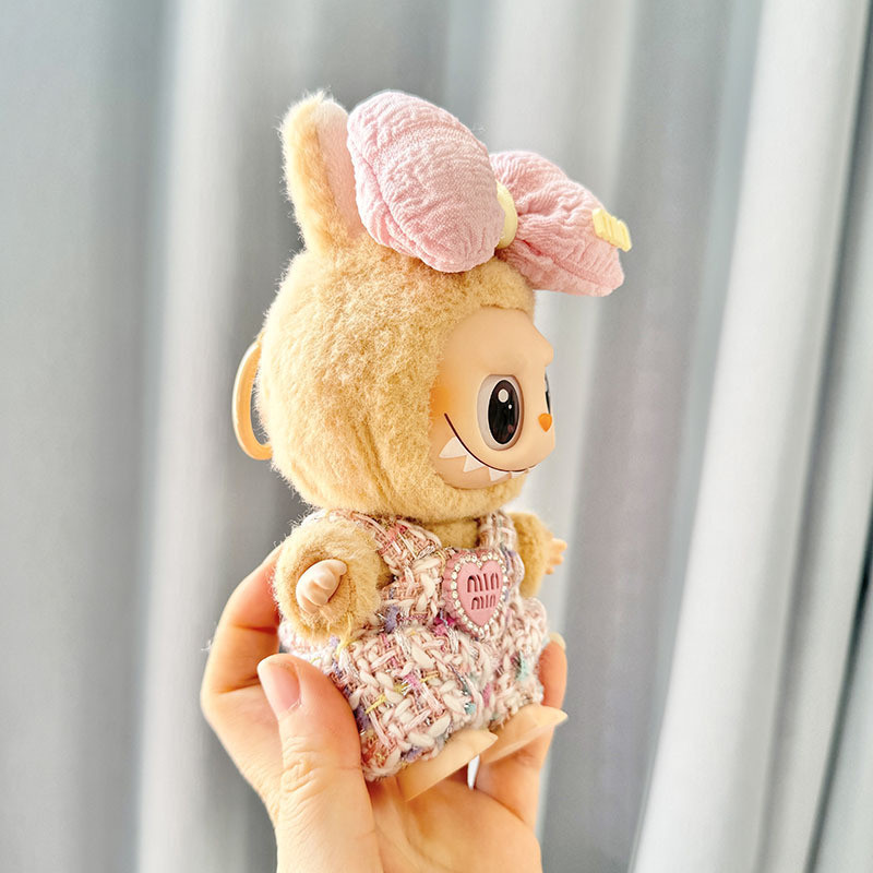 Labubu Version 2 Clothes Set Pink Plaid Jumpsuit for Labubu Have A Seat ...