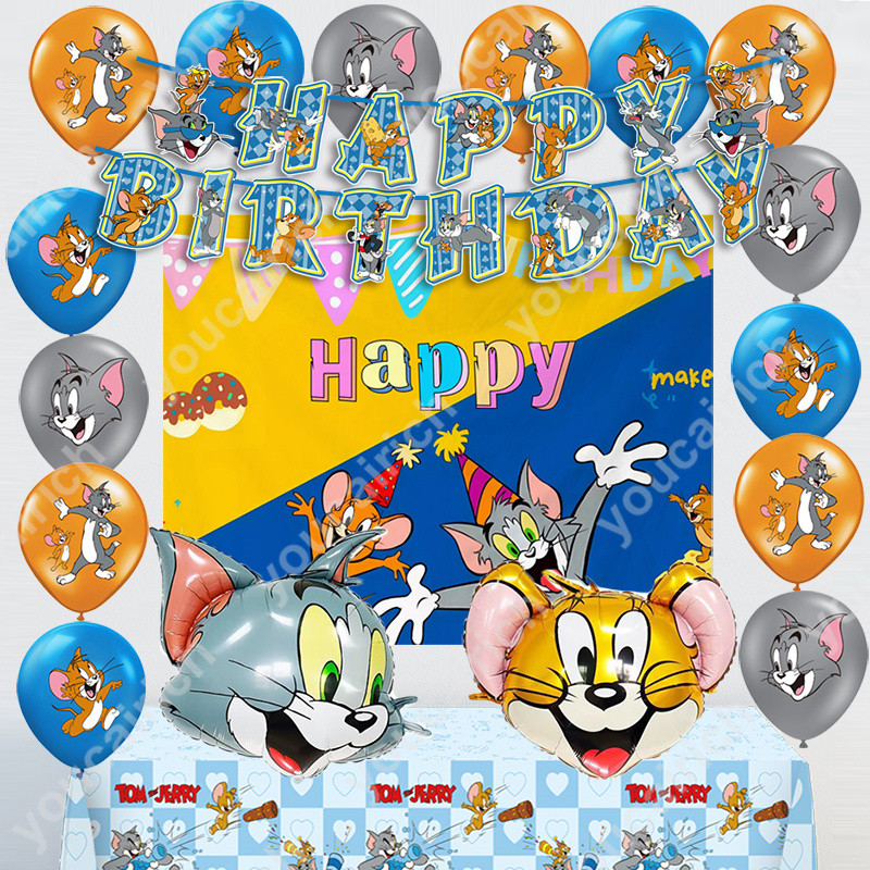 Tom and Jerry Theme Party Supplies Happy Birthday Balloons Banner ...