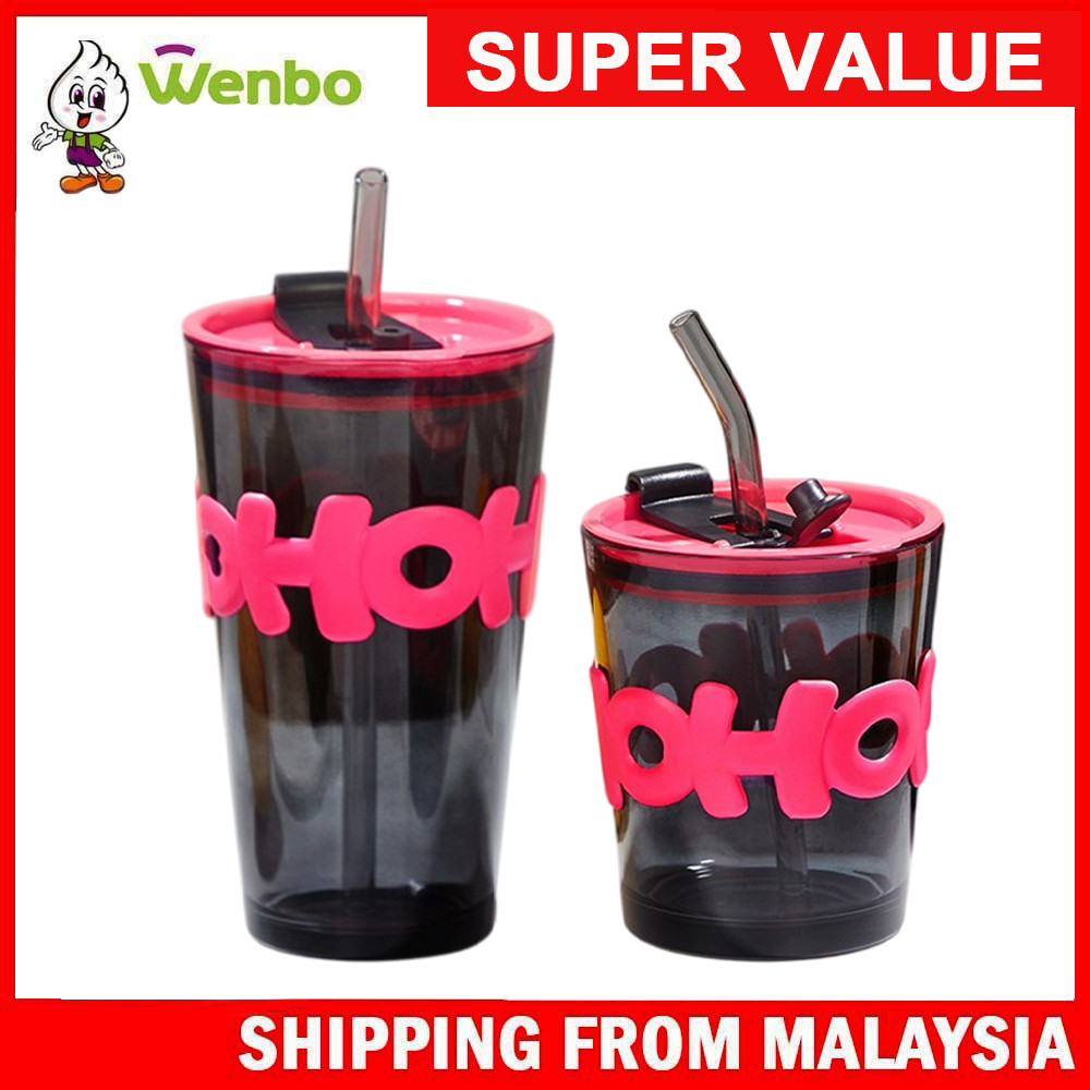 Wenbo HoHo Glass Mug Straw Cup Heat & Cold Resistant Water Mug Ins ...