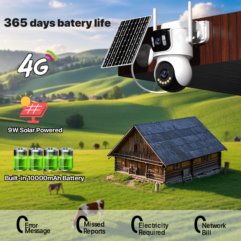 4G Sim Solar Camera 10X Zoom AOV 24 Hours Record Camera Outdoor Three ...