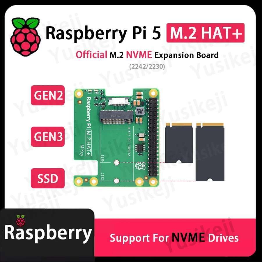 Original Raspberry Pi 5 M.2 NVME Expansion Board HAT+ Gen2 Gen3 NVME M ...