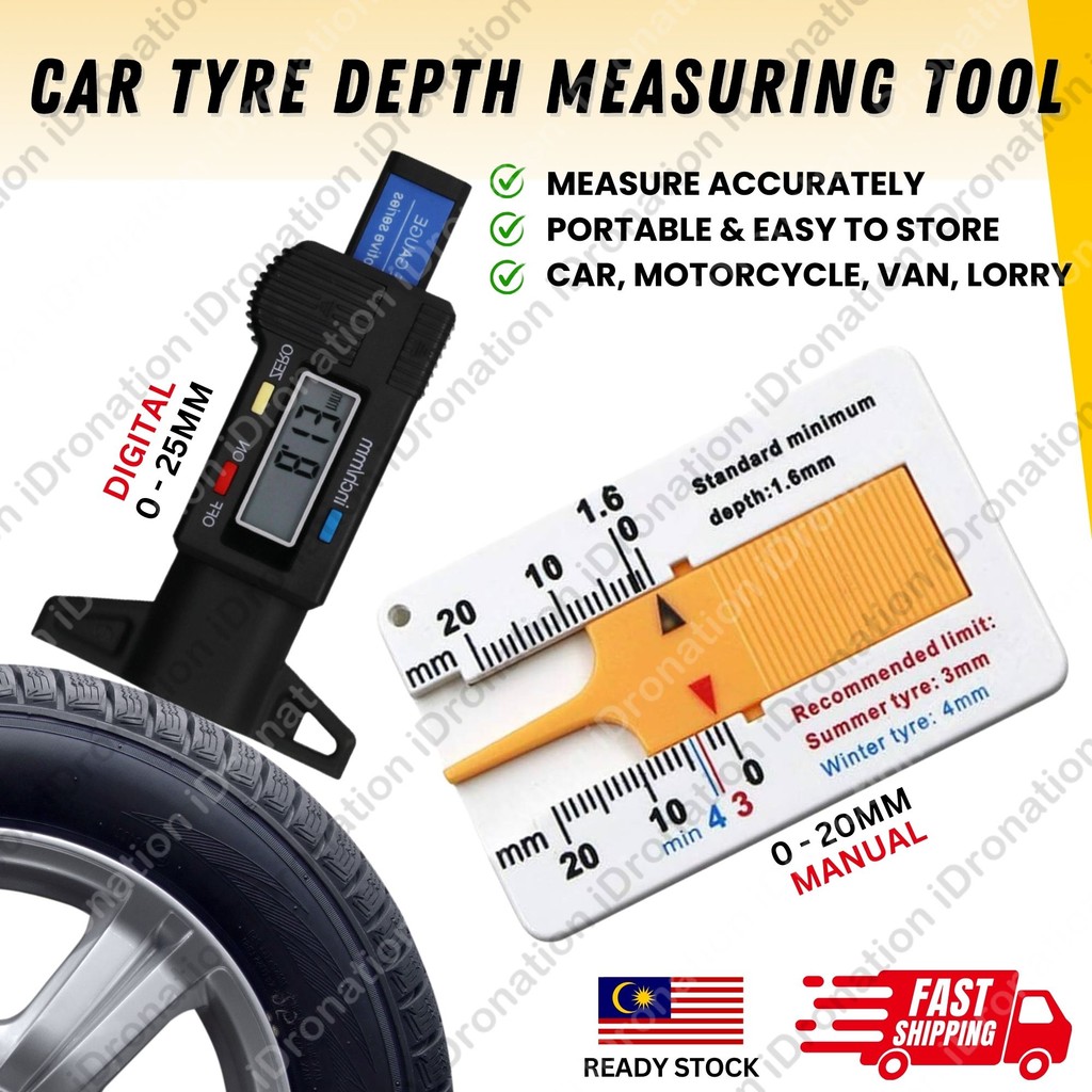LCD Digital Car Tyre Thread Depth Measuring Tool Thickness Detector ...