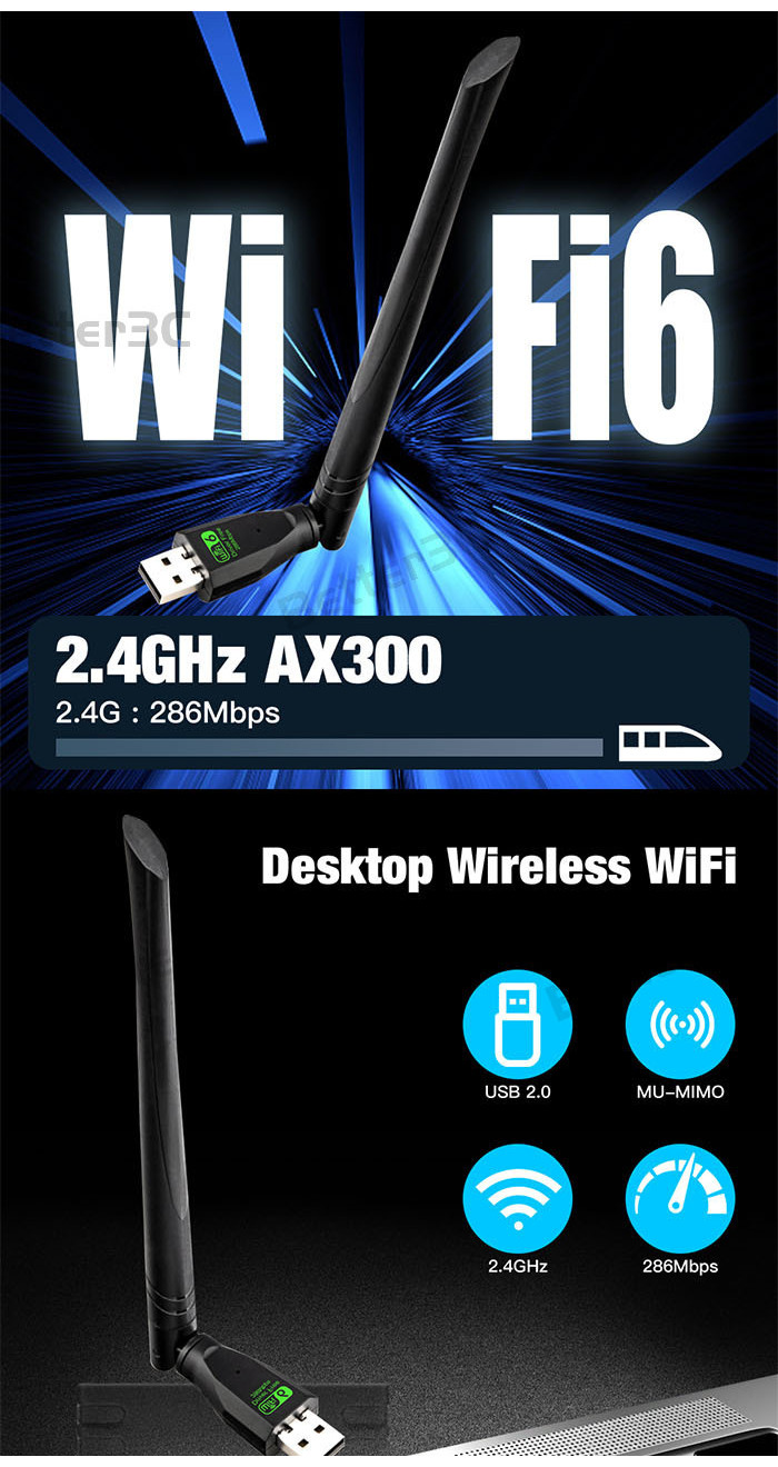 WIFI 6 Hi-speed USB2.0 Adapter AX286 Driver Free Wireless Network Card Dongle 2.4GHz 802.11AX ...