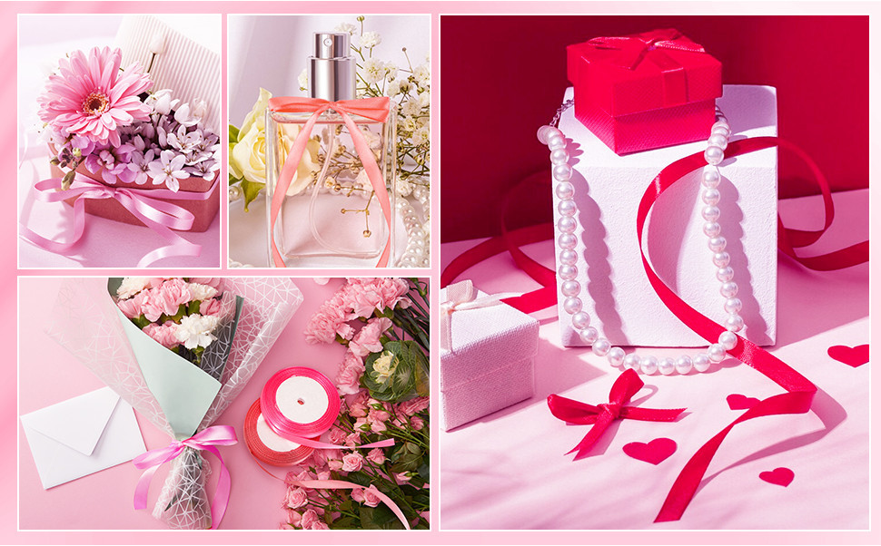 4 Rolls Pink Valentines Theme Ribbons 100 Yards Fabric Silk Satin ...