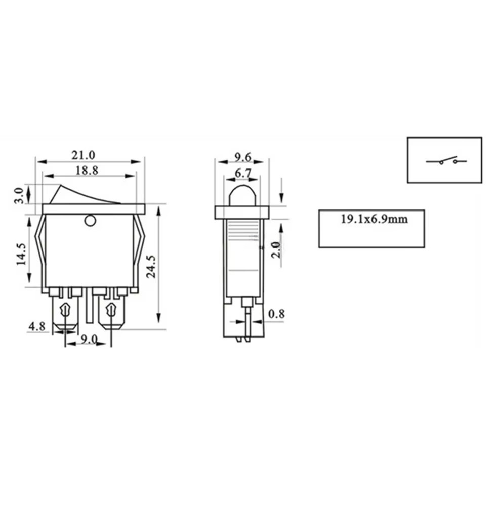 KCD1-110 Thin Rocker Switch ON-OFF 2pin Red and Black 9.5*21MM ...