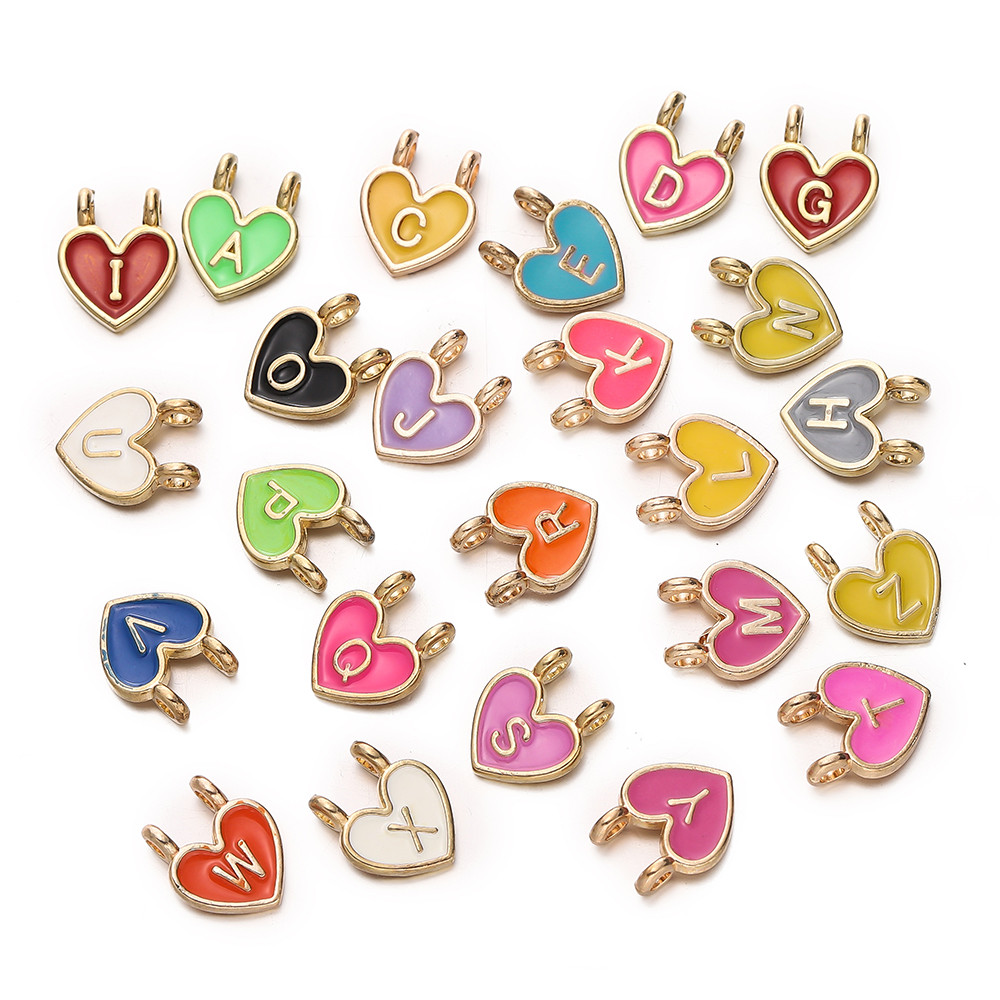 St. kunkka 10pcs 11.5 * 14.5mm Alloy Double Hanging Heart 26 Letter ...