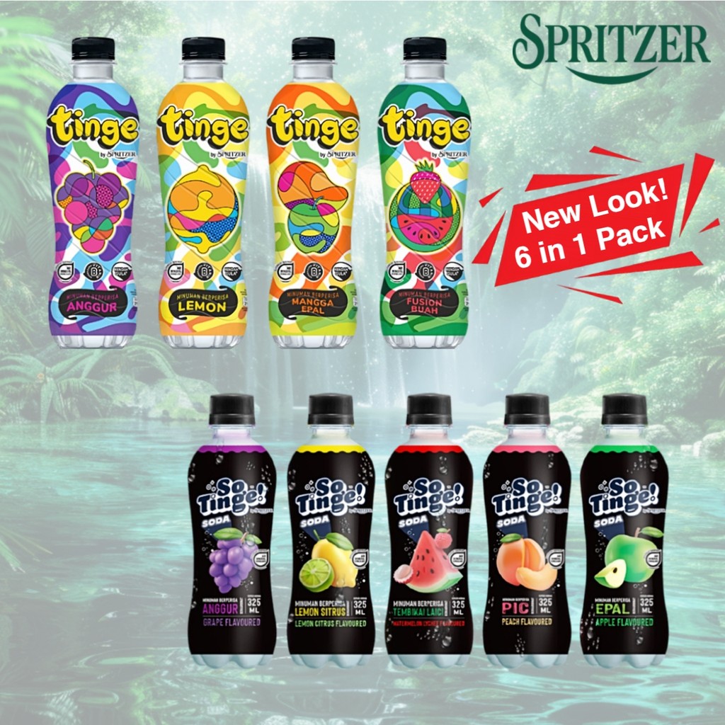 (FRESH BATCH) EW 6pcs Spritzer So Tinge Carbonated Drink Lemon Grape Watermelon (6 x 325ml) (6 x ...