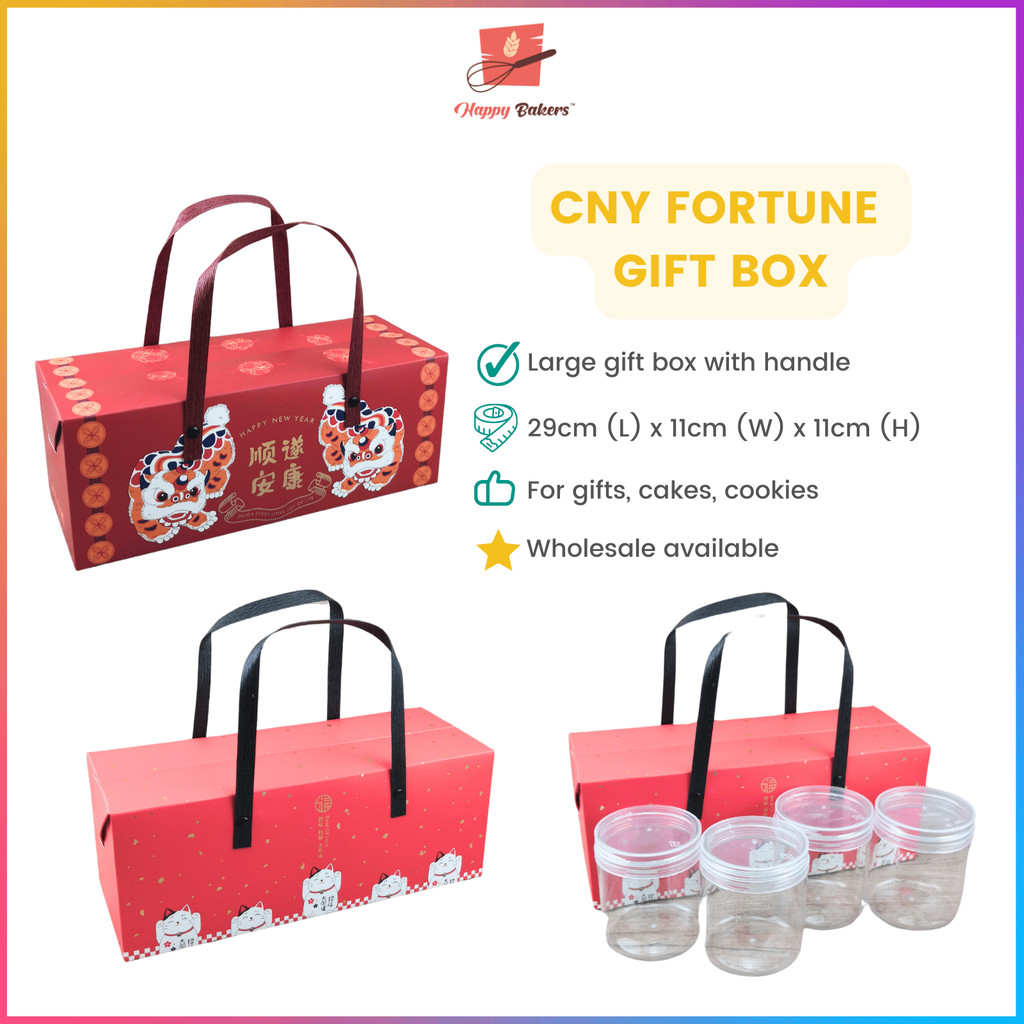CNY Fortune Gift Box With Handle 新年礼盒 For Cookies Gifts Cakes | Shopee ...