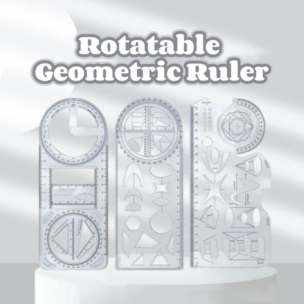 Rotatable Geometric Drawing Ruler Portable Transparent Multifunction ...