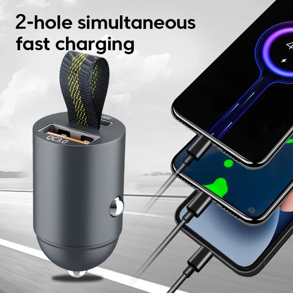 Universal 200W Fast Charging Mini Car USB Charger Dual Ports USB Type-C ...