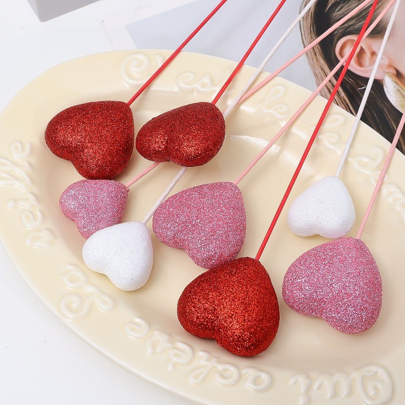2/4Pc Valentine's Day Sparkling Pink Love Shaped Stick - for Decor ...