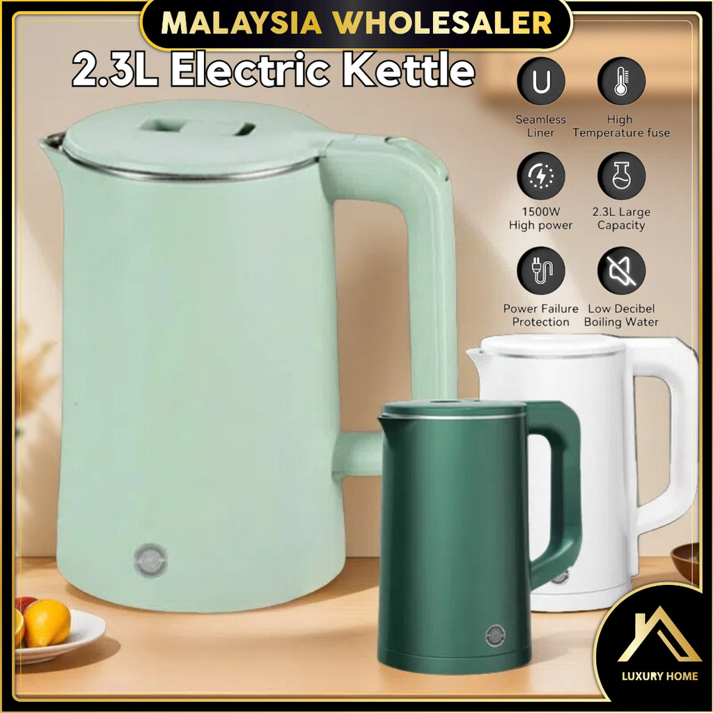 2.3L 1500W Electric Kettle Double Layer Anti Scalding Stainless Steel ...