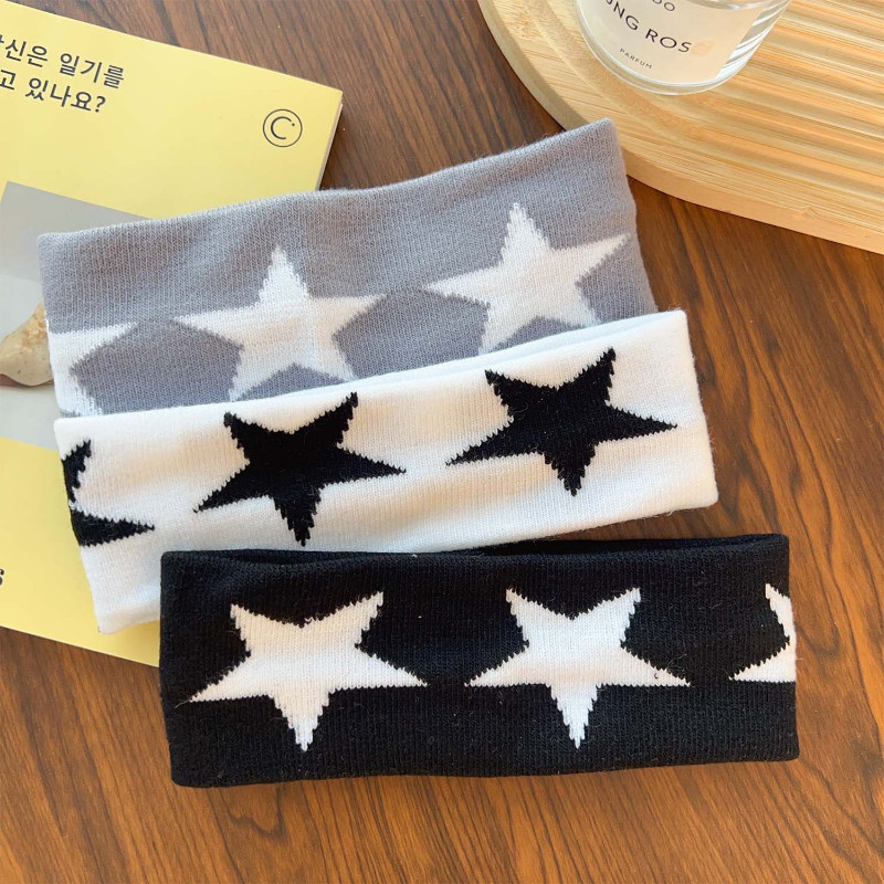 Y2K Pentagram Knitted Headbands - Star Sweat Absorbing Elastic Headband ...