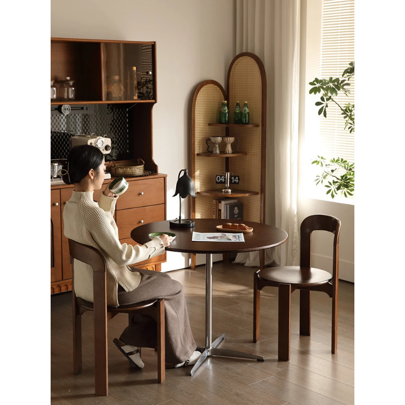 Stainless Steel Solid Wood Round Dining-Table Chair Combined Tea Table ...