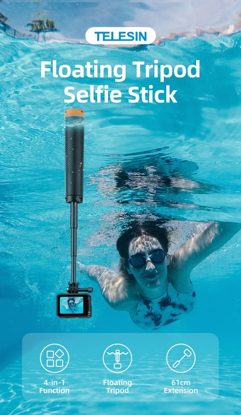 TELESIN Floating Tripod Underwater Retractable Selfie Stick Tripod is ...