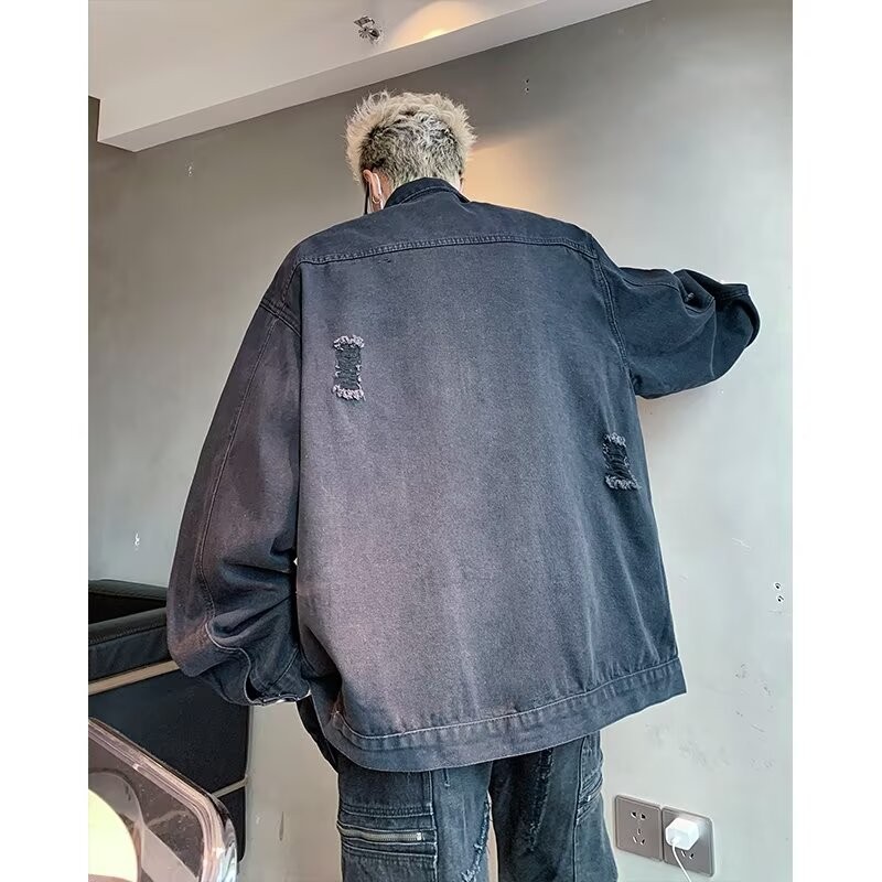 Autumn Winter American High-End Denim Jacket Men Women Ruffian Handsome ...