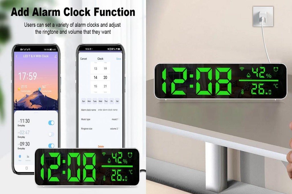 App Controlled Clock Easy-to-read Digital Clock Smart Wi-fi Led Digital Clock Thermometer with ...