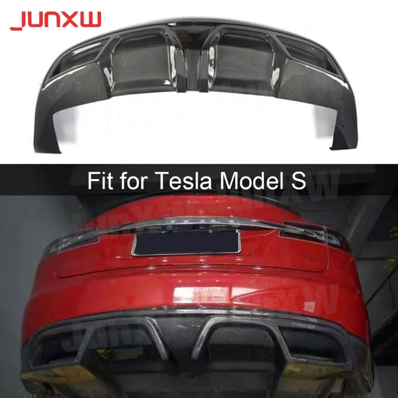 Carbon Fiber Rear Diffuser Lip Spoiler for Tesla Model S 2012 2013 2014 ...