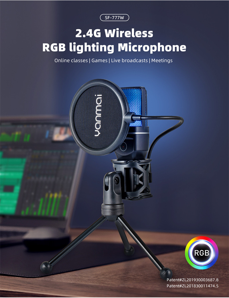 2.4Ghz Wireless Gaming Microphone RGB Condenser Live Streaming ...