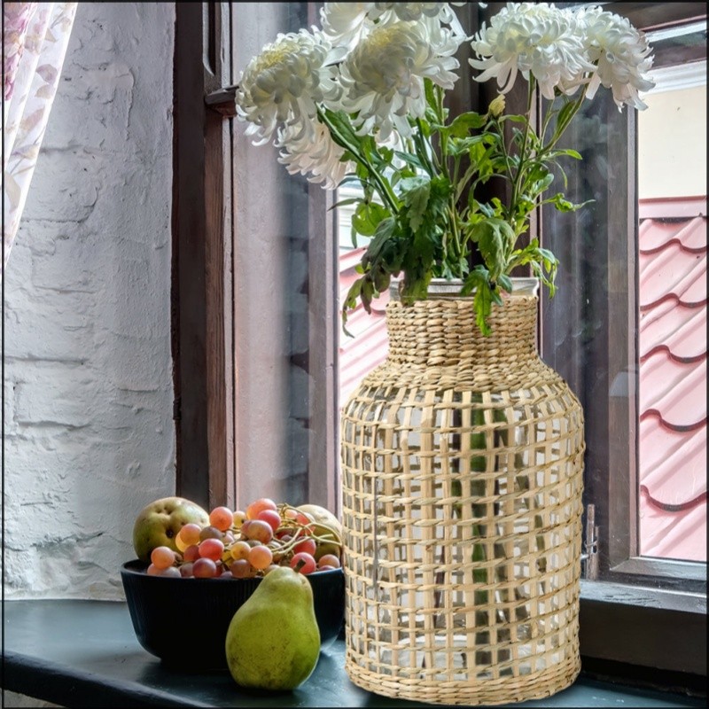 Johor Seller | Straw Glass Flower Vase Japanese Flower Pot | Shopee ...