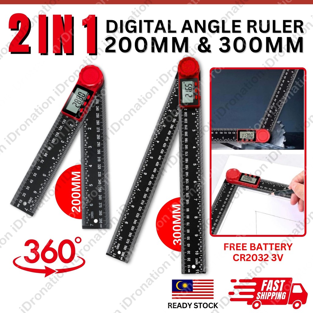 2IN1 Digital Angle Ruler Goniometer 200mm 300mm Plastic Measurement ...