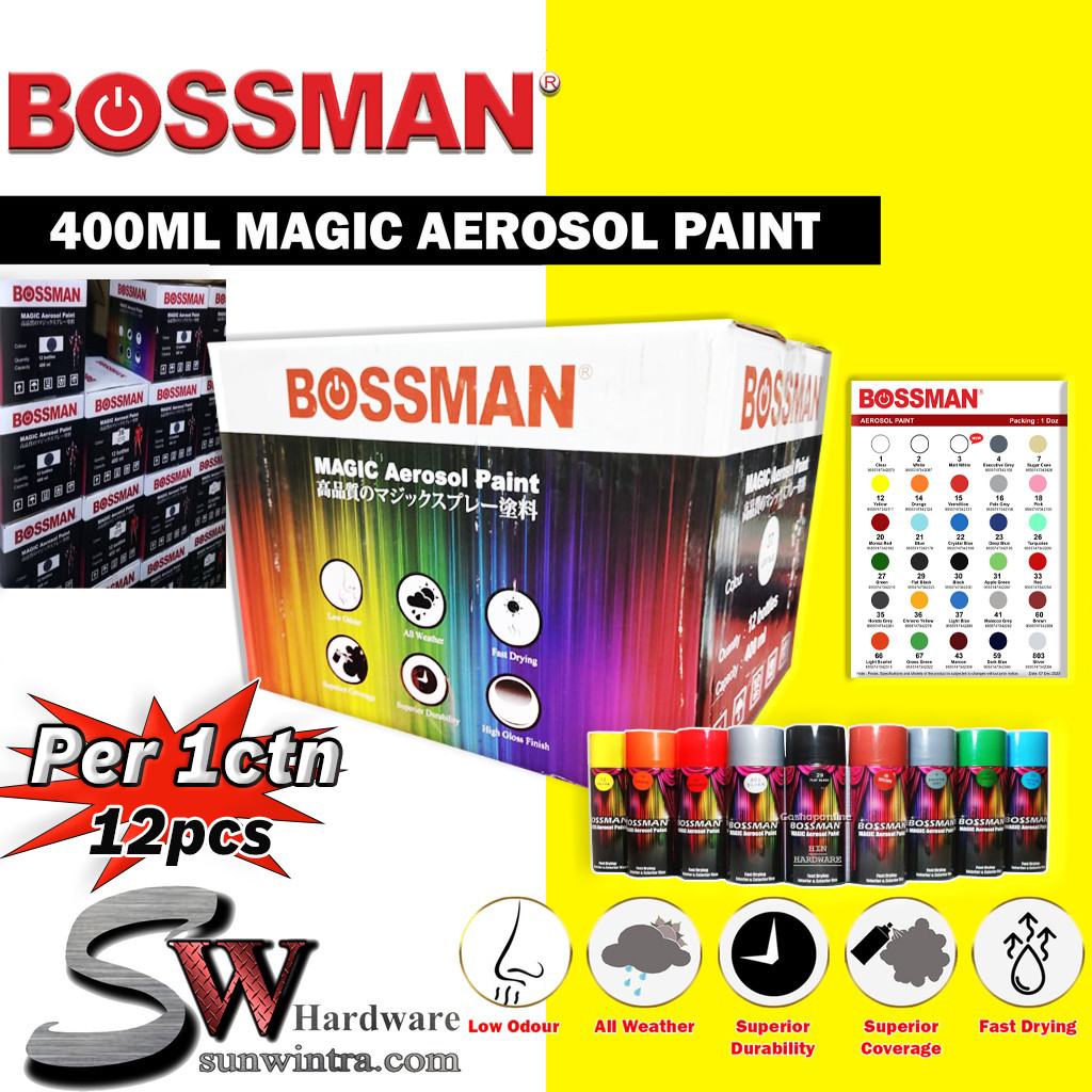 1 CTN / 12 PCS BOSSMAN 400ML MAGIC AEROSOL SPRAY PAINT #STANDARD ...