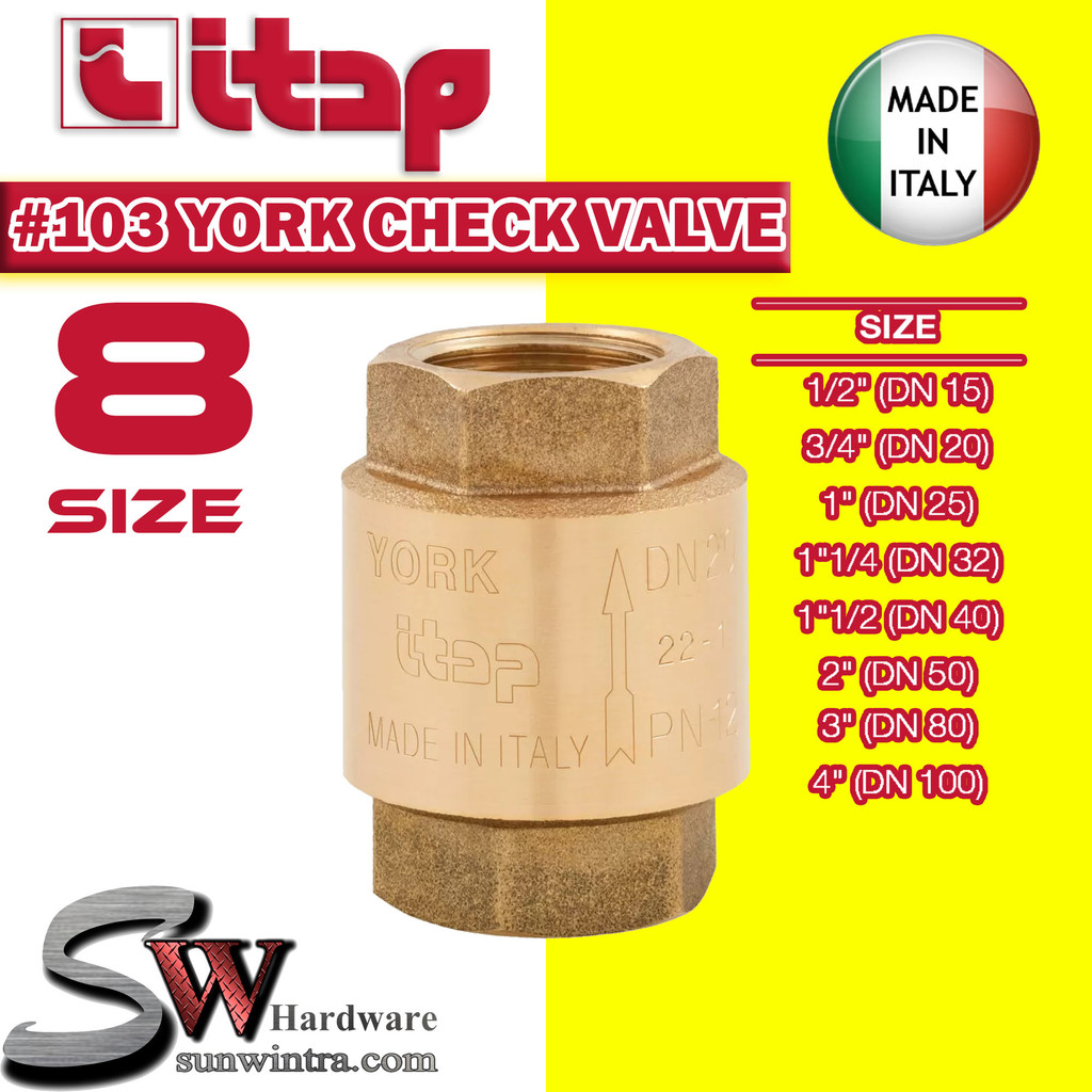 ITAP YORK BRASS CHECK VALVE #103 1/2 Inch ~ 2 Inch (3 Inch / 4 Inch ...