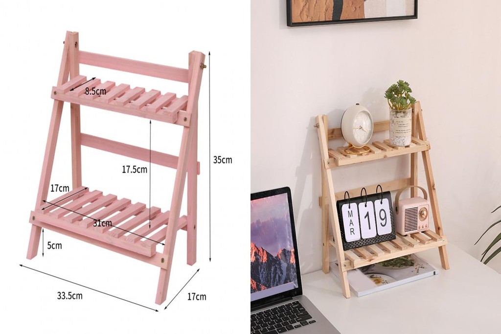 SLS_ Small Wooden Ladder Shelf Foldable Wooden Desktop Storage Rack ...
