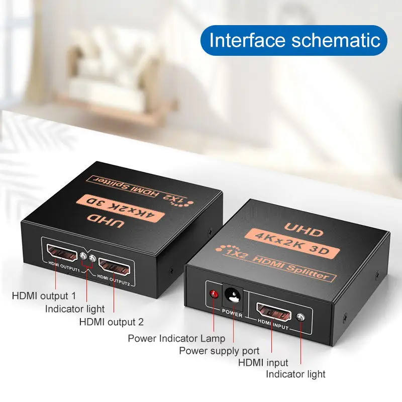 4Kx2K HDMI Splitter 1x2 1x4 HDMI Video Splitter Amplifier 1 in 4 out HD ...