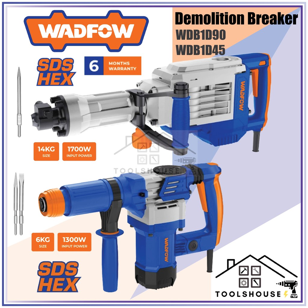 Wadfow WDB1D90 (1700W, 14kg) / WDB1D45 (1300W, 6kg) Demolition Breaker ...