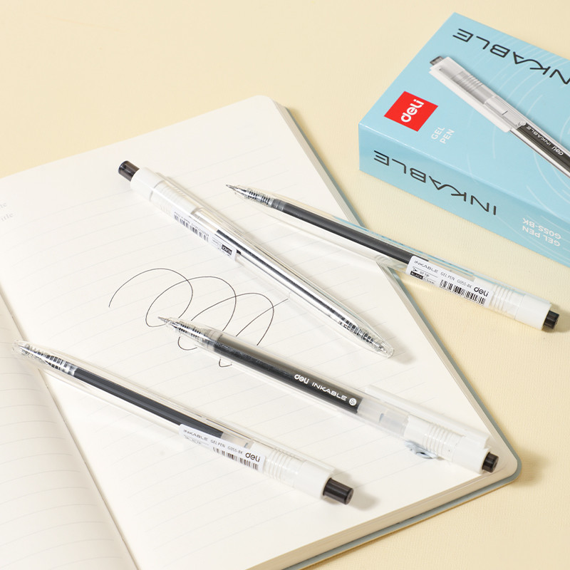 Deli Retractable Gel Pen 0.5mm ST Tip Design Soft Grip One Sec Dry Ink ...