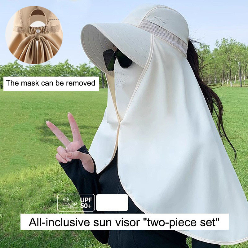 Sun Hat Woman Big Brimmed Shawl Full Face Cover UV Protection Beach ...
