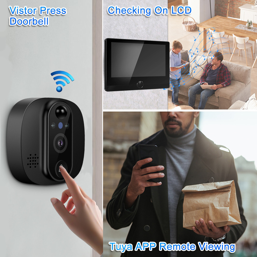 4.3 Inch WiFi Peephole Visual Intercom Doorbell 1080P HD WlFl Night ...