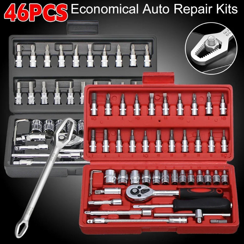 46pcs Socket Set Car Repair Tool Ratchet Spanner Wrench Set Pawl Socket Spanner Screwdriver ...