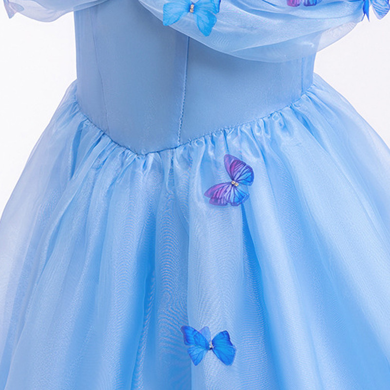Princess Cinderella Light Blue Dress For Kids Girl Butterfly Gown ...