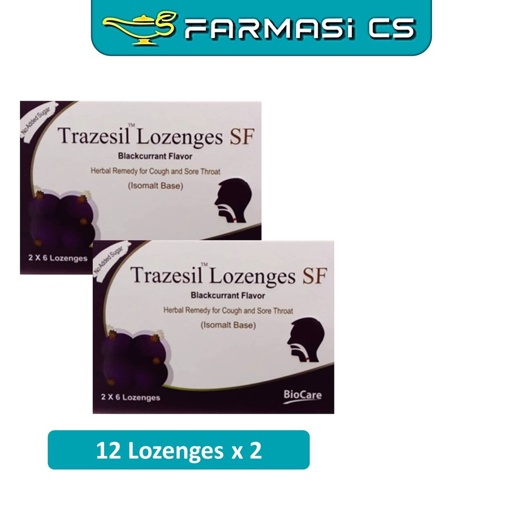 Trazesil Blackcurrant Flavour Herbal Cough 12 Lozenges Sugar Free x 2 ...